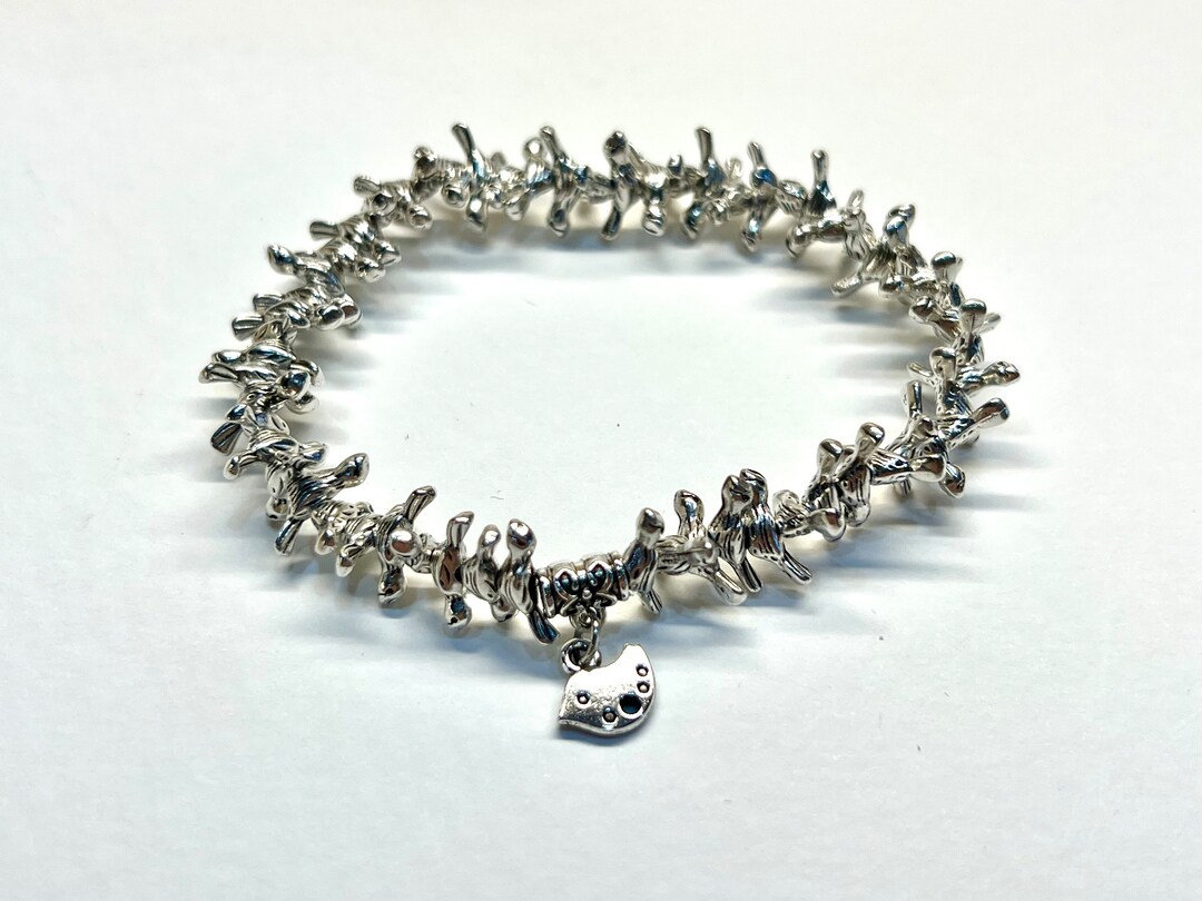 Ladies Birdie Charm Bracelet | Spring Themed Silver Bird Beads | Stretch Bracelets | Bird ...