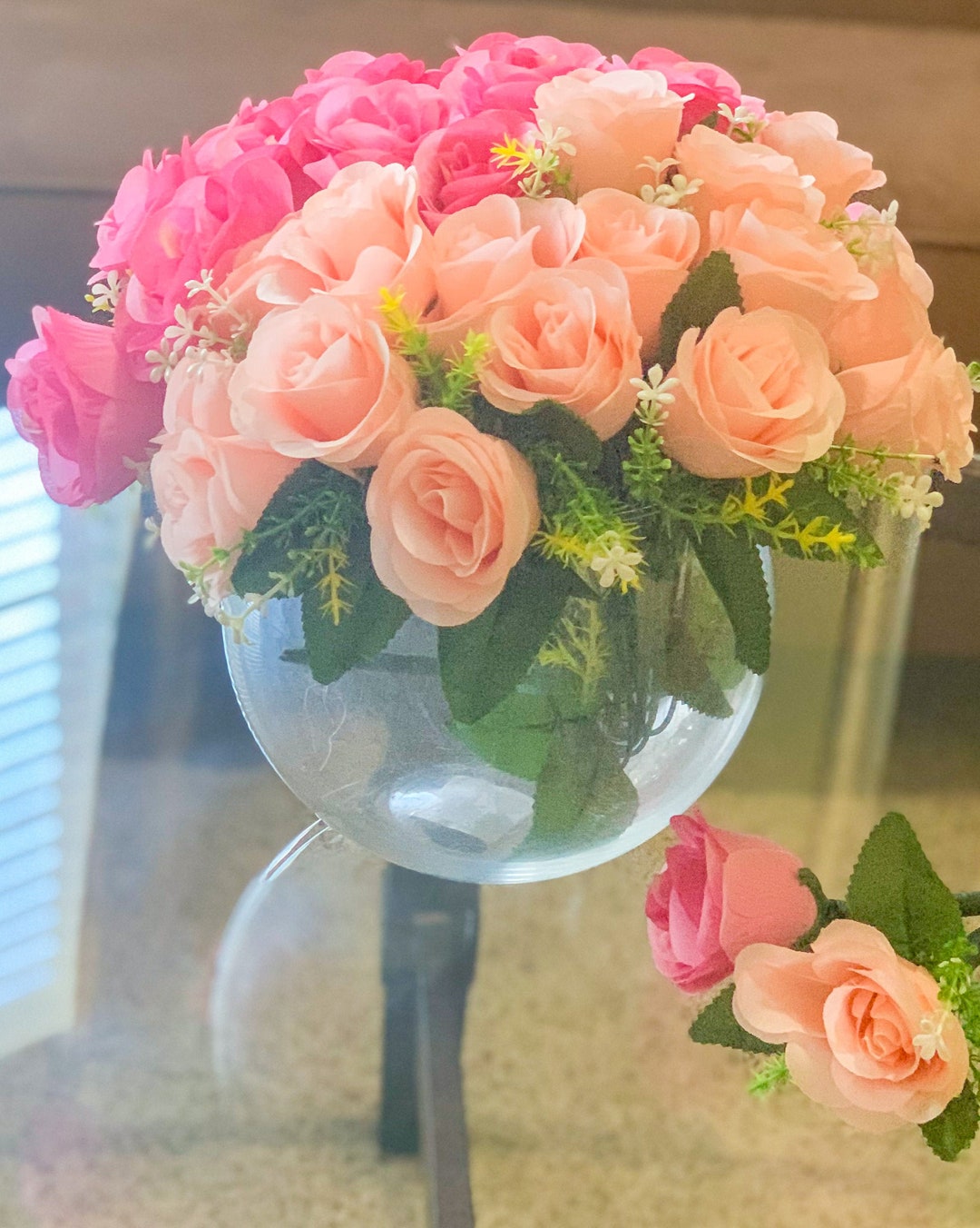 Artificial Pink Rose Flower Arrangement | 2020 Summer Flowers | Faux ...
