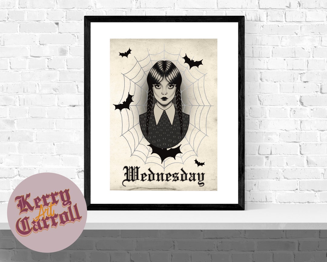 A4 Print Wednesday Addams Hand Foiled Silver Spiderweb Halloween Gothic ...