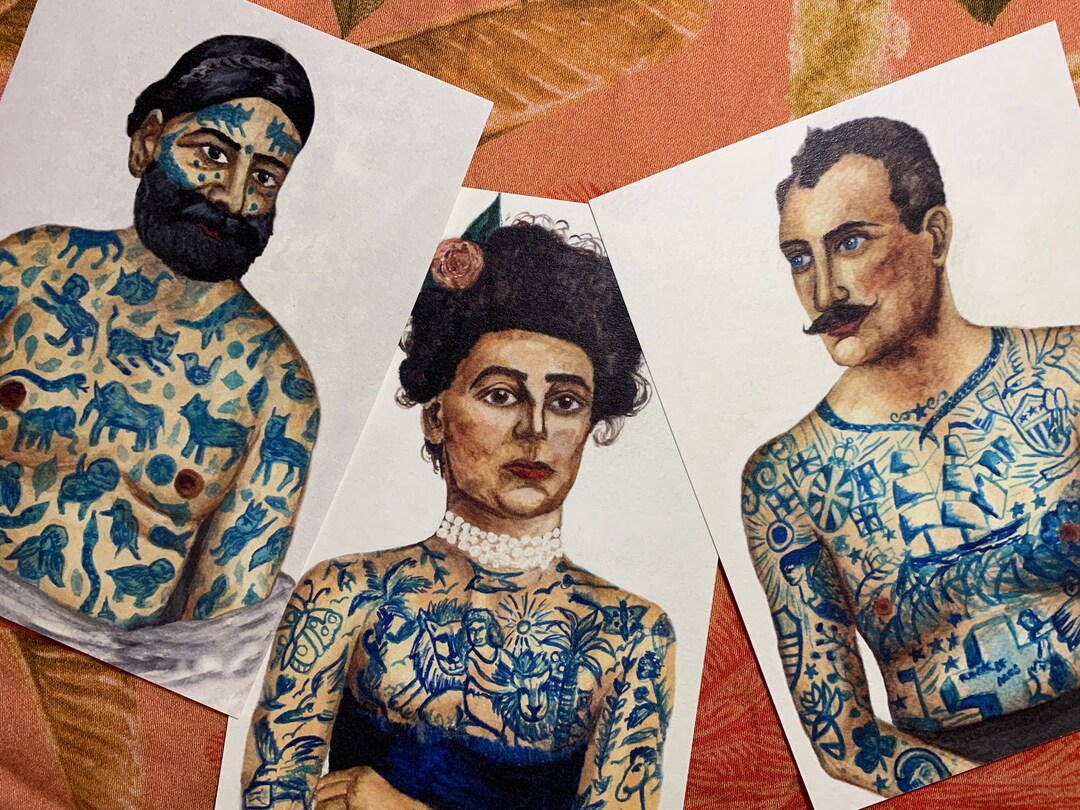 A6 3 Postcards Set or Individual Historical Tattooed Victorian Figures ...