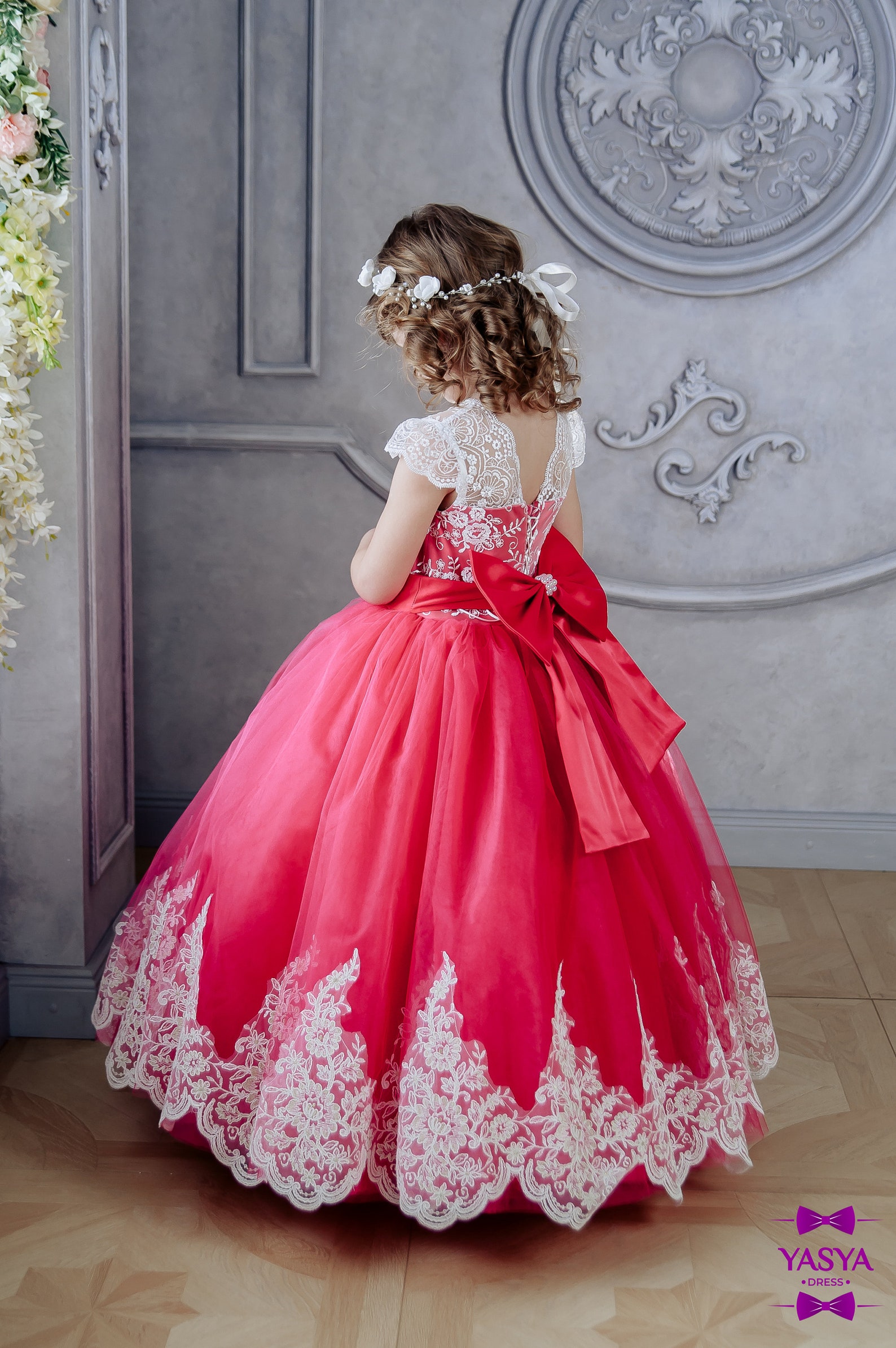 Pink Flower Girl Gown, Princess Dress, Red Tulle Maxi Dress for Girl ...