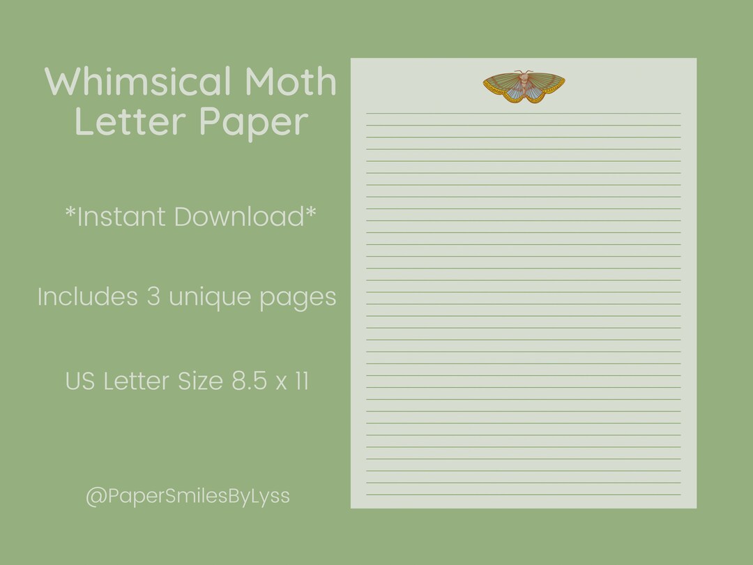 Whimsical Moth Letter Paper Printable Stationery Digital Paper Instant ...
