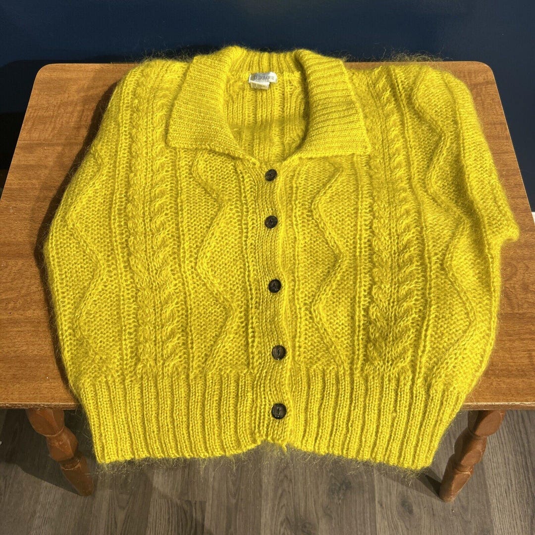 VTG 1960s Yellow Pukey Knit Cardigan Sweater Rockabilly 60s Wool Mohair ...