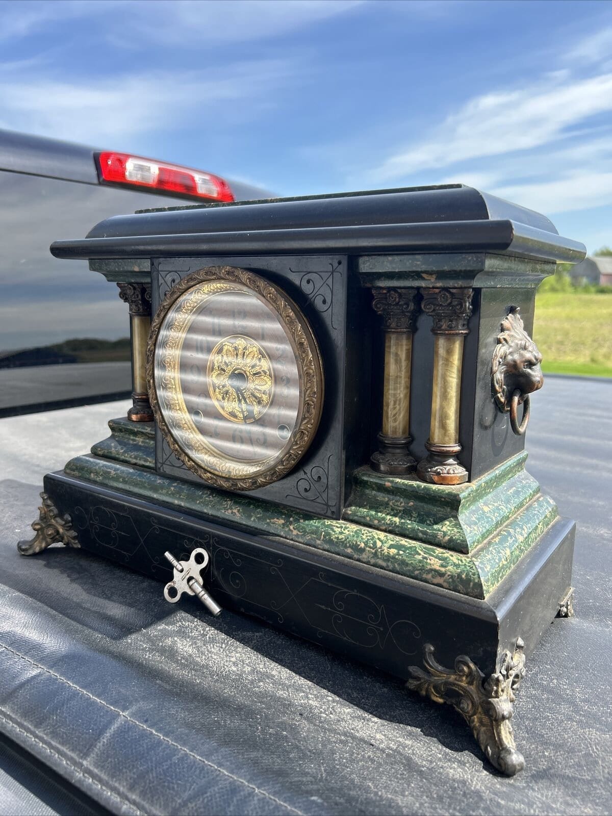 Antique Seth Thomas Faux Marble Wood Adamantine Lion Column Mantle ...