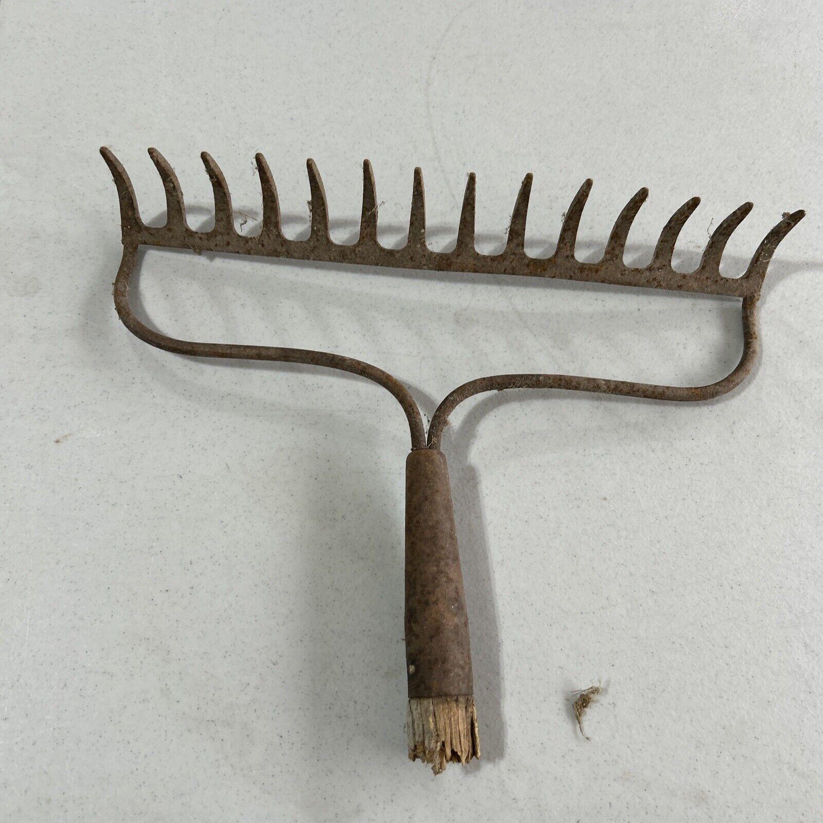 Vintage Antique Primitive Rustic Iron Metal Garden Rake Head W/ 14 ...