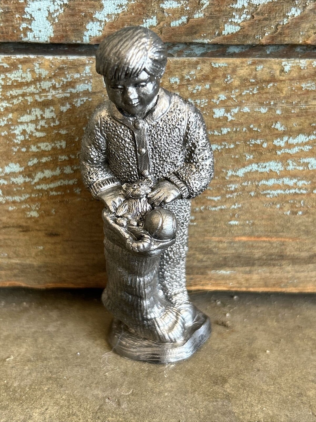 Vintage Mini Michael Ricker Pewter Figurine Boy With Christmas Stocking ...