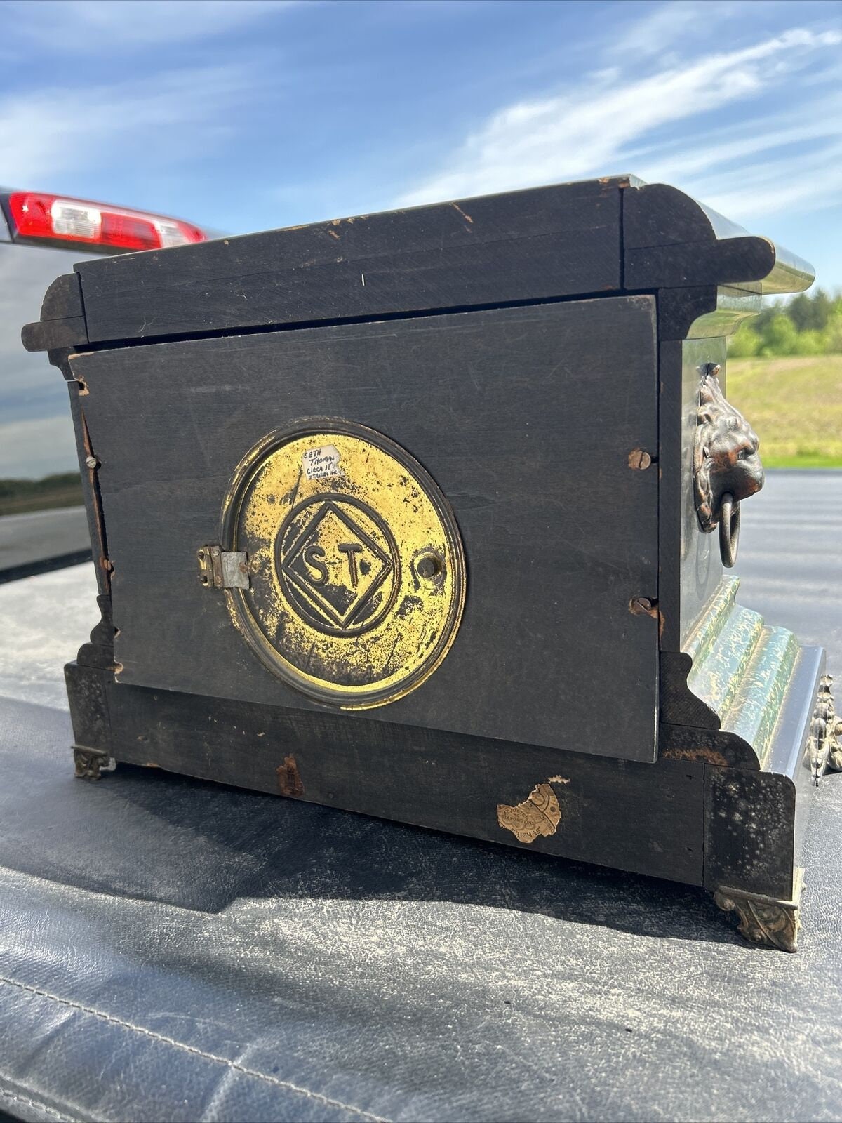 Antique Seth Thomas Faux Marble Wood Adamantine Lion Column Mantle ...