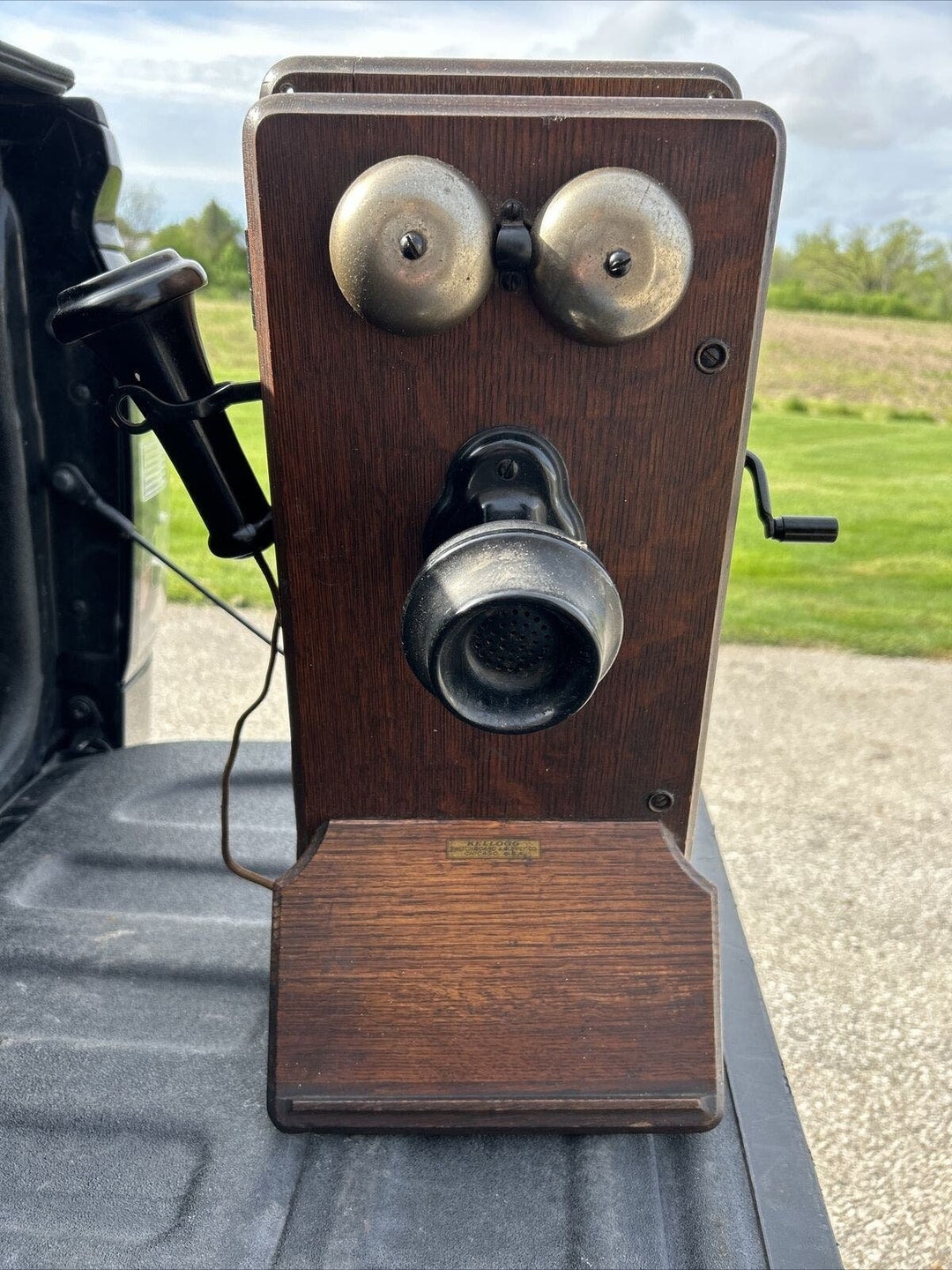 Early Kellogg Antique Oak Wall Phone Hand Crank Wall Phone - Etsy