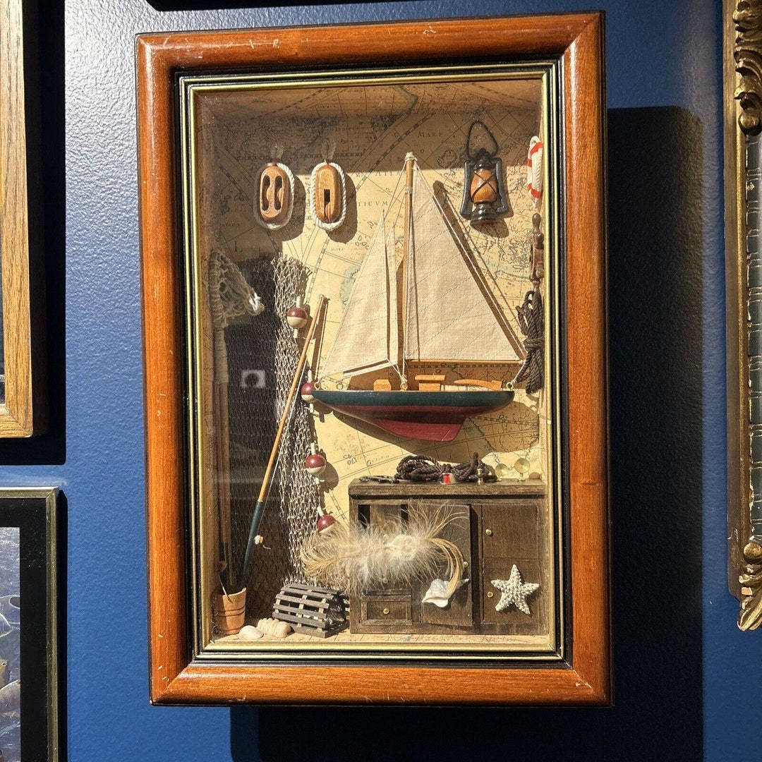 18x12x4 Vintage Nautical Shadow Box Display With Sailor Ship Knots and ...