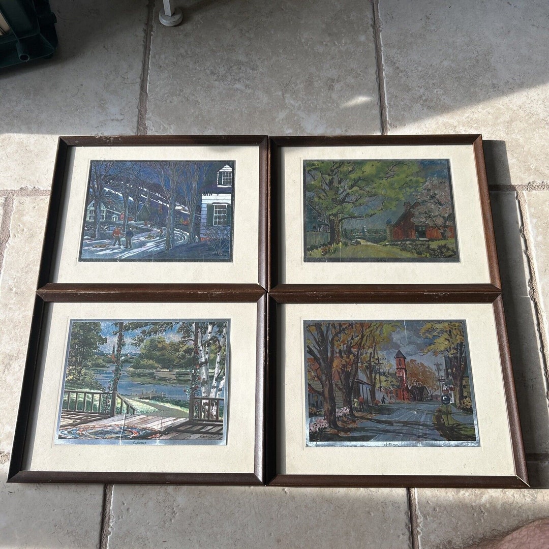 Set of 4 Vintage Framed Phil Austin Color-etched 4 Seasons Foil Prints ...