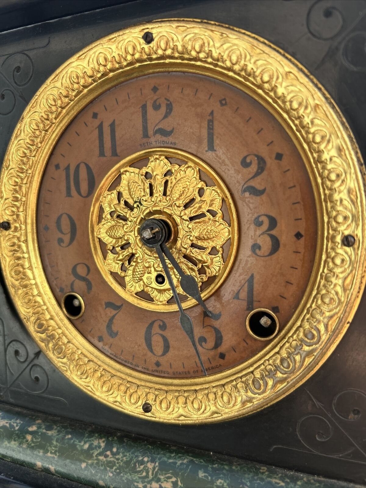 Antique Seth Thomas Faux Marble Wood Adamantine Lion Column Mantle ...