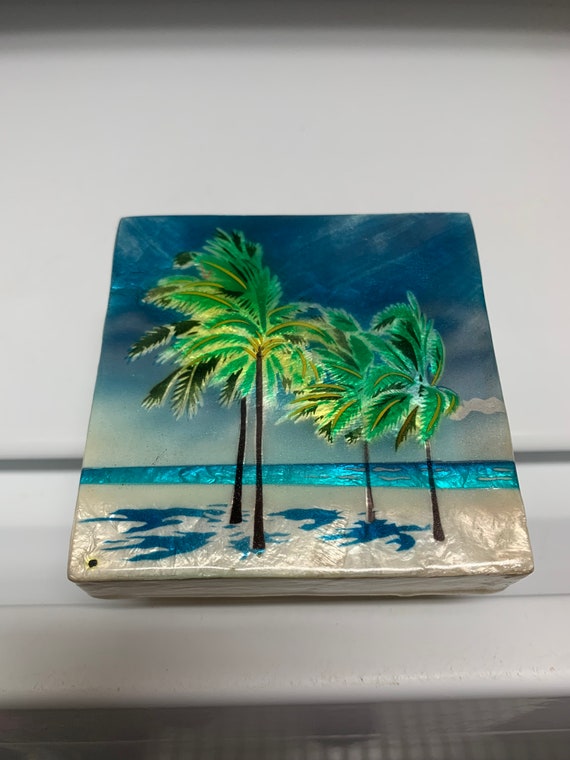 Capiz Shell Trinket Box with Palm Trees - Gem