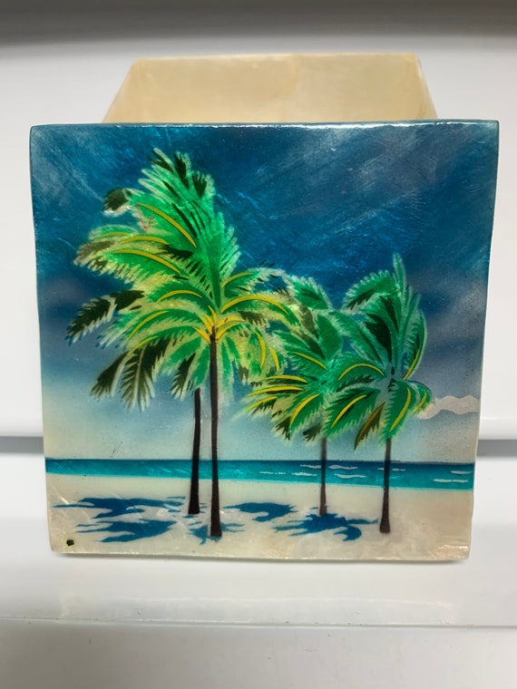 Capiz Shell Trinket Box with Palm Trees - Gem