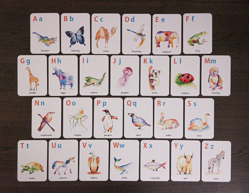 Animal Alphabet Flash Cards ABC Nursery Wall Art Watercolor - Etsy ...