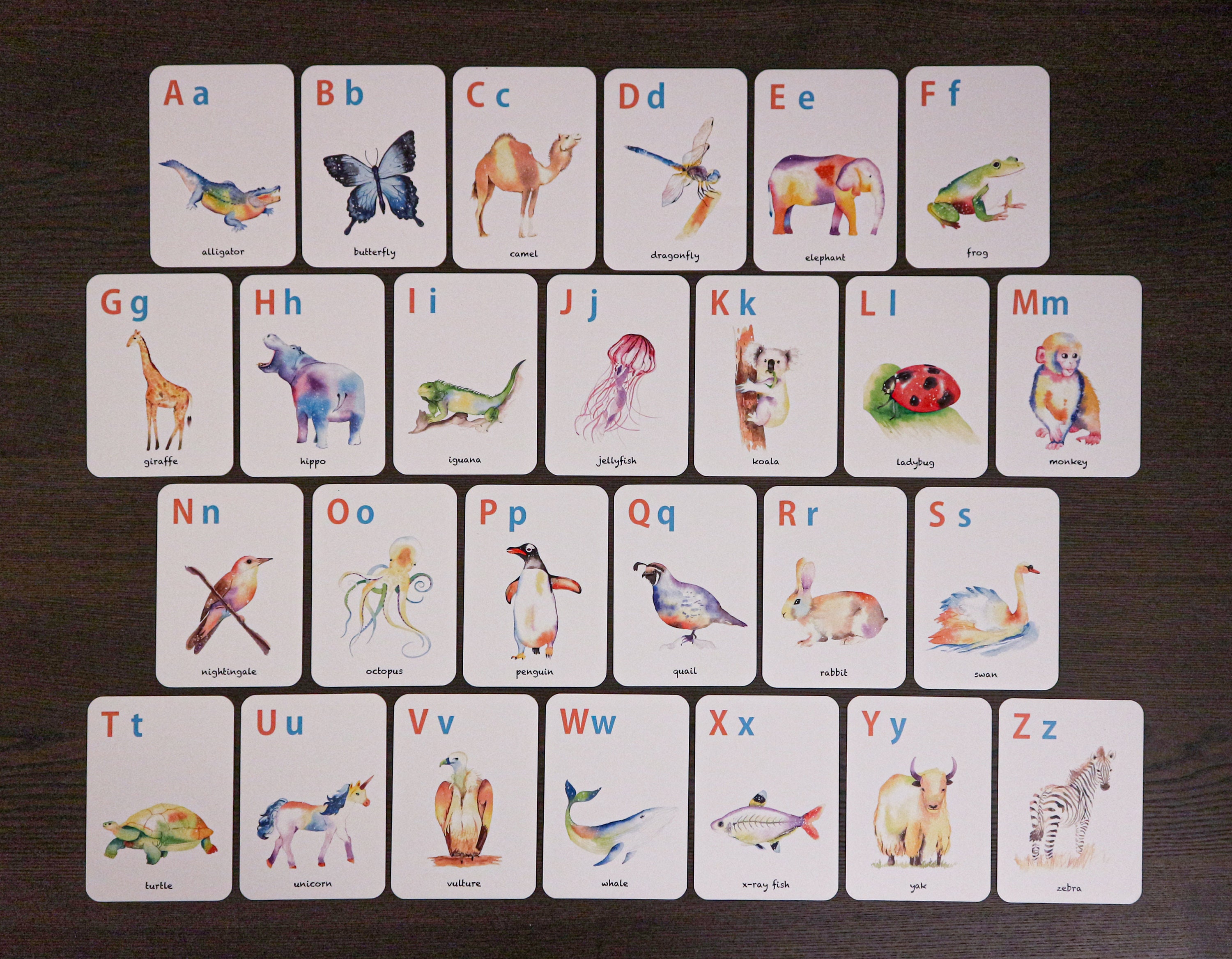 Animal Alphabet Flash Cards ABC Nursery Wall Art Watercolor | Etsy