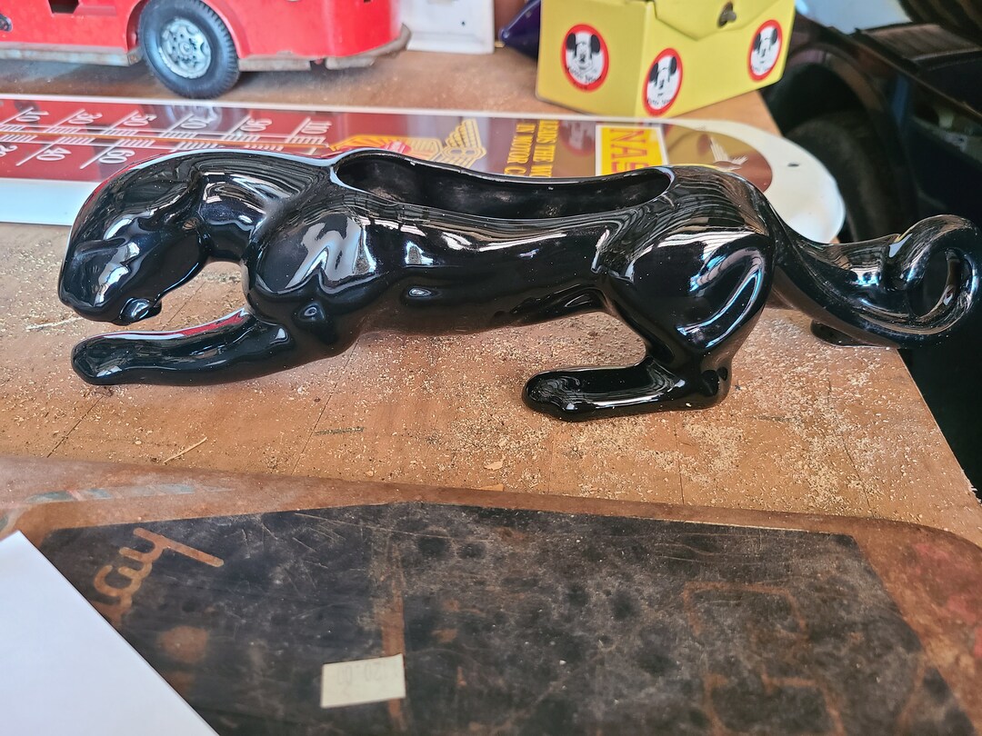 Ceramic Black Panther Planter Glaze Pottery Figurine, Mid Century ...