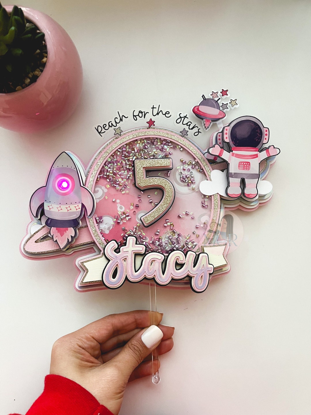 Girl Astronaut Cake Topper, Pink Outer Space Birthday Party Decor - Etsy