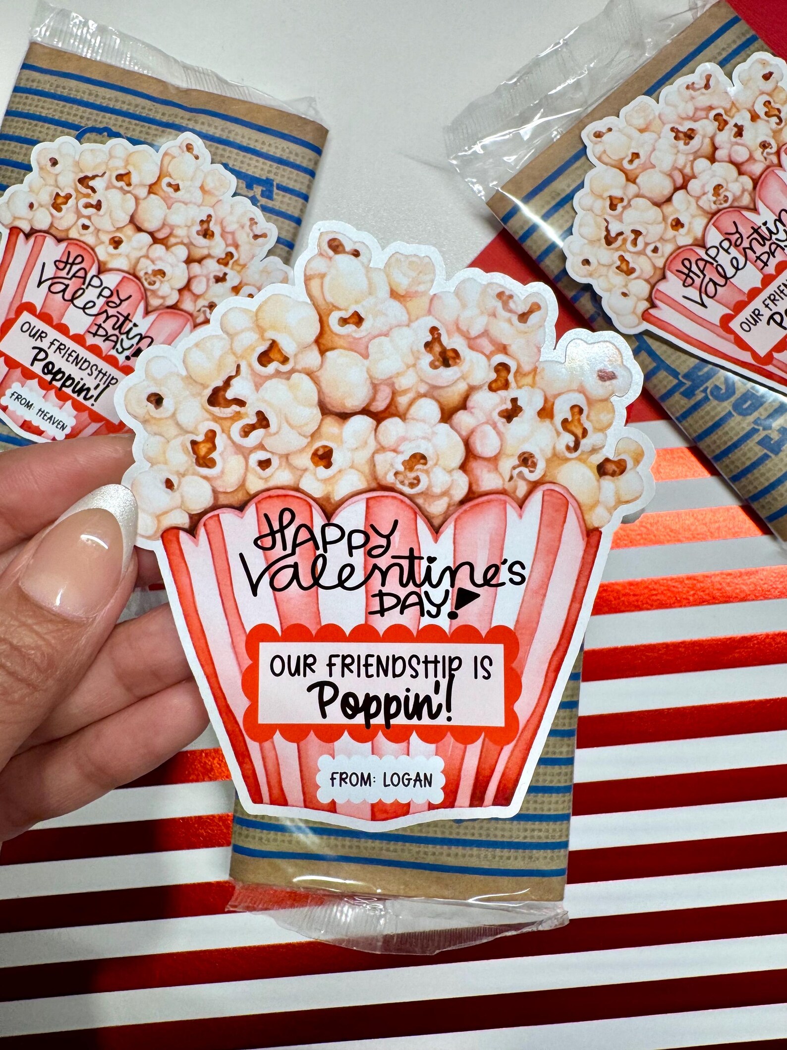 Valentine’s Day Popcorn Stickers, Kids Classroom Gift Favors, Teacher ...