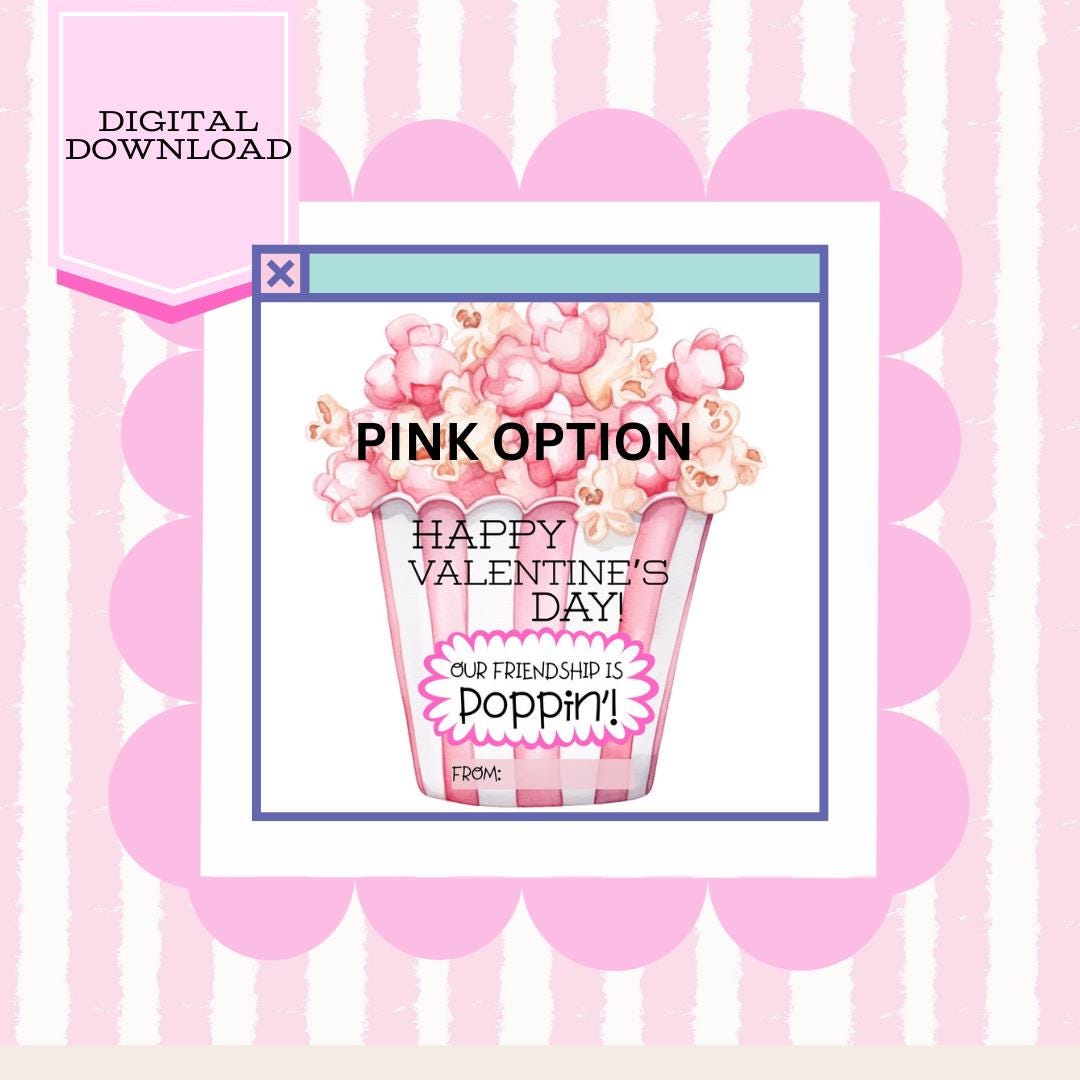 Printable Popcorn Valentine's Day Sticker, Valentine's Tags, Digital ...