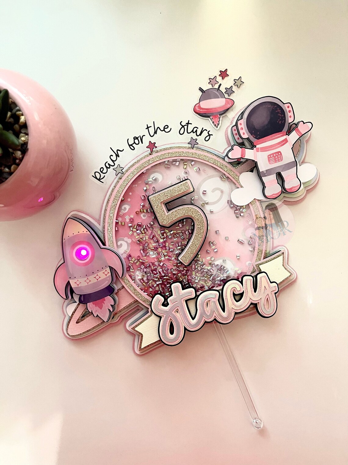 Girl Astronaut Cake Topper Pink Outer Space Birthday Party - Etsy