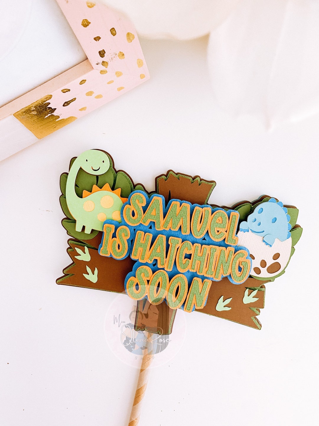 Hatching Soon Cake Topper, Dinosaur Baby Welcome Sign, Baby Animal ...