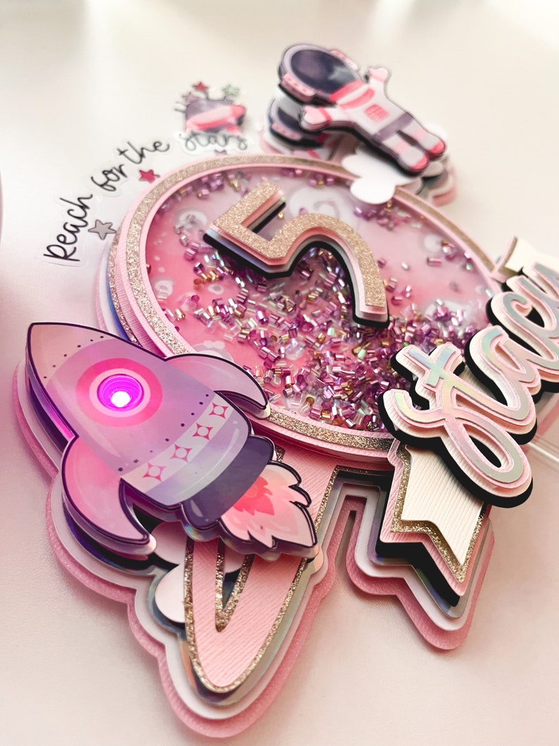 Girl Astronaut Cake Topper Pink Outer Space Birthday Party - Etsy