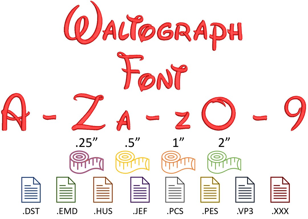Waltograph Font Embroidery Files A-Z, A-z, 0-9 - Etsy