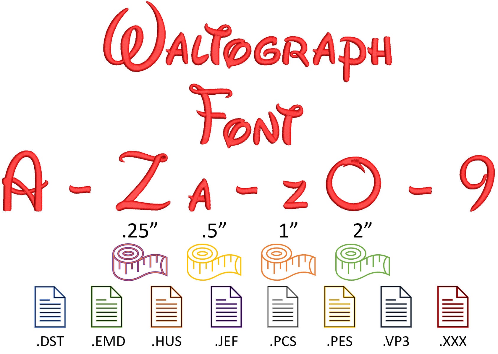 Waltograph Font Embroidery Files A-Z, A-z, 0-9 - Etsy