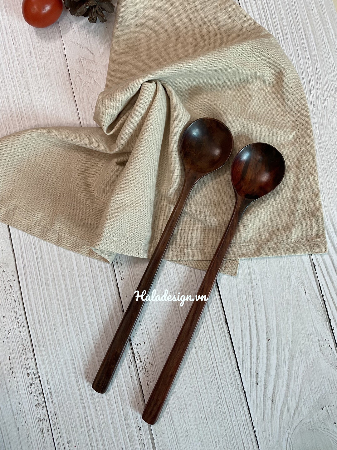 Rosewood Wooden Round Spoons - 11 Inches( 28 Cm) Long Handle Spoon ...