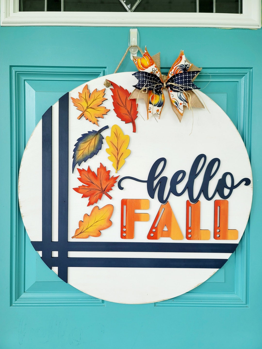 Hello Fall Door Hanger | Fall Stitch Door Decor | DIY Fall Leaves Door ...