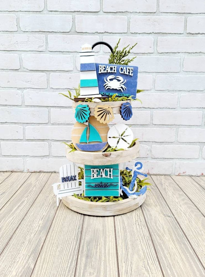 Nautical Tiered Tray Set| Beach Tiered Tray | Set of 8 | DIY Tiered ...