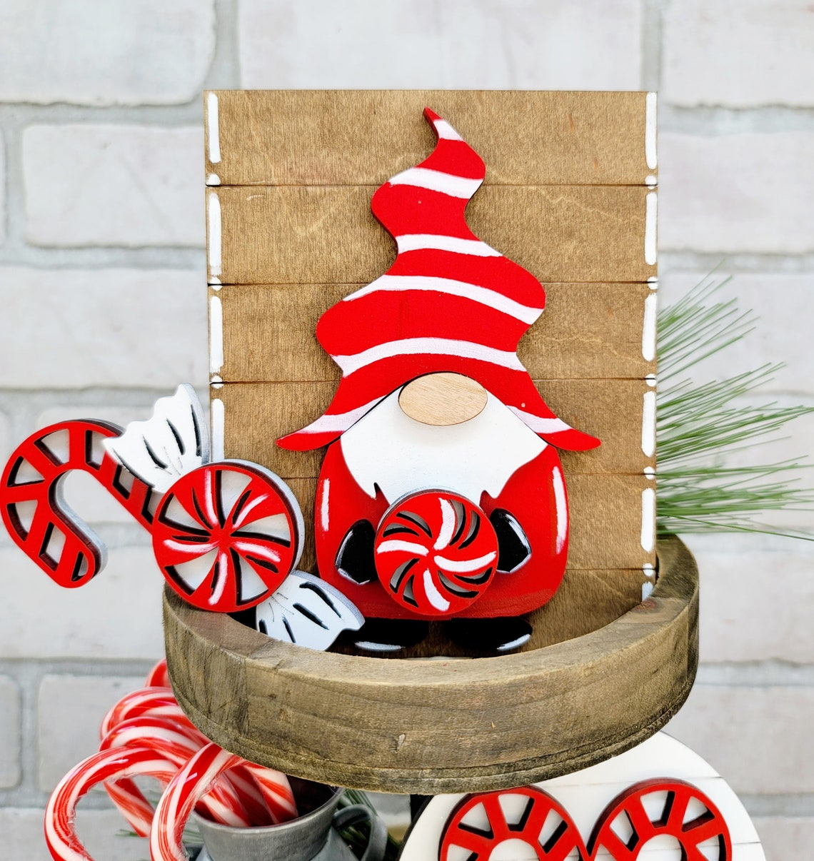 Candy Cane Christmas Tiered Tray Set | Candy Cane Gnome| Candy Cane ...