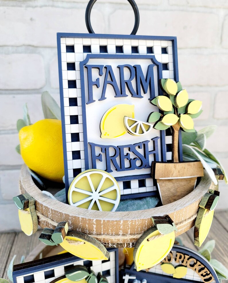 Farmhouse Lemon Tiered Tray Farm Fresh Lemons Set of 7 - Etsy