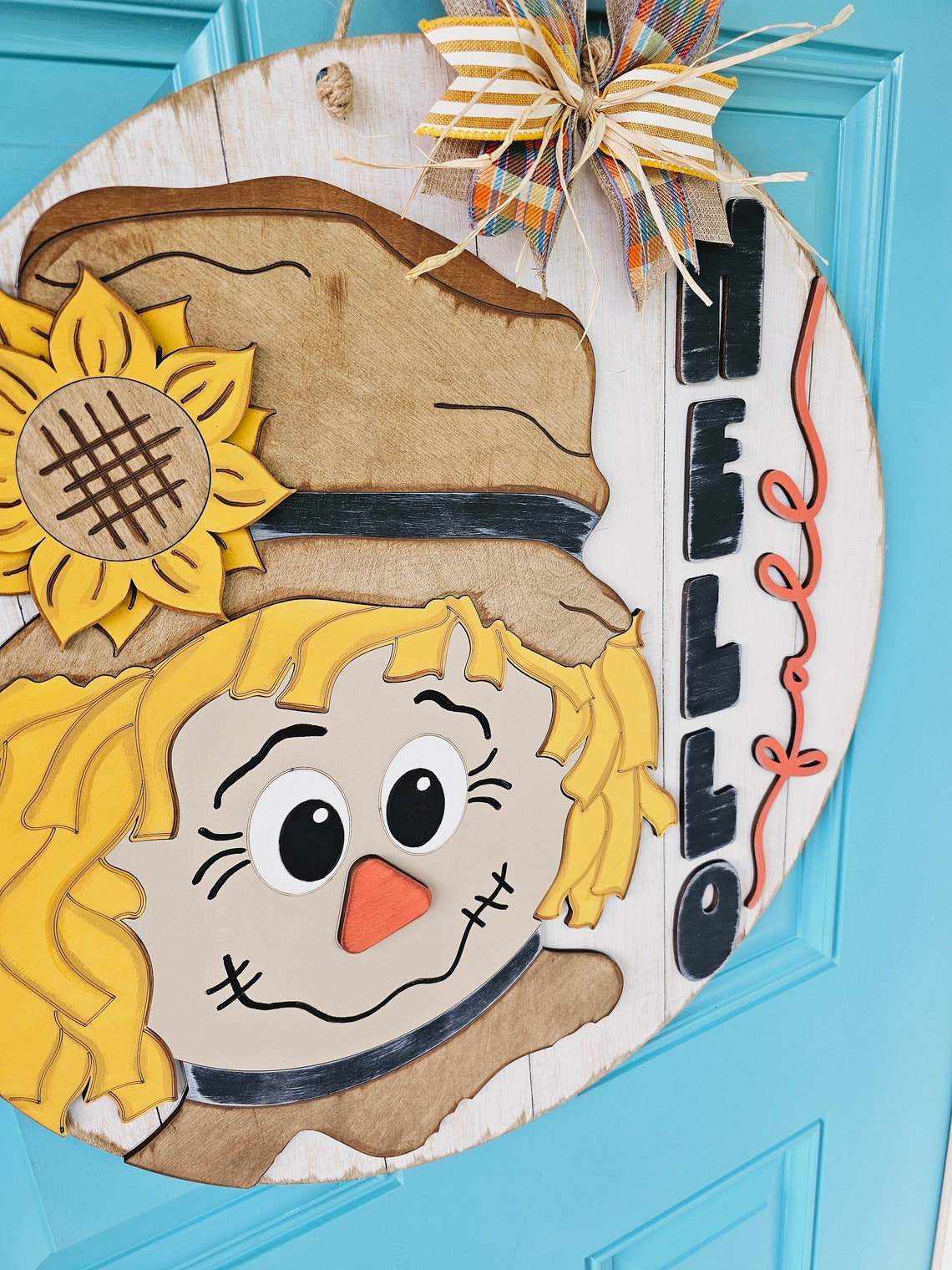Hello Fall Scarecrow Door Hanger | Fall Door Hanger | Sunflower ...