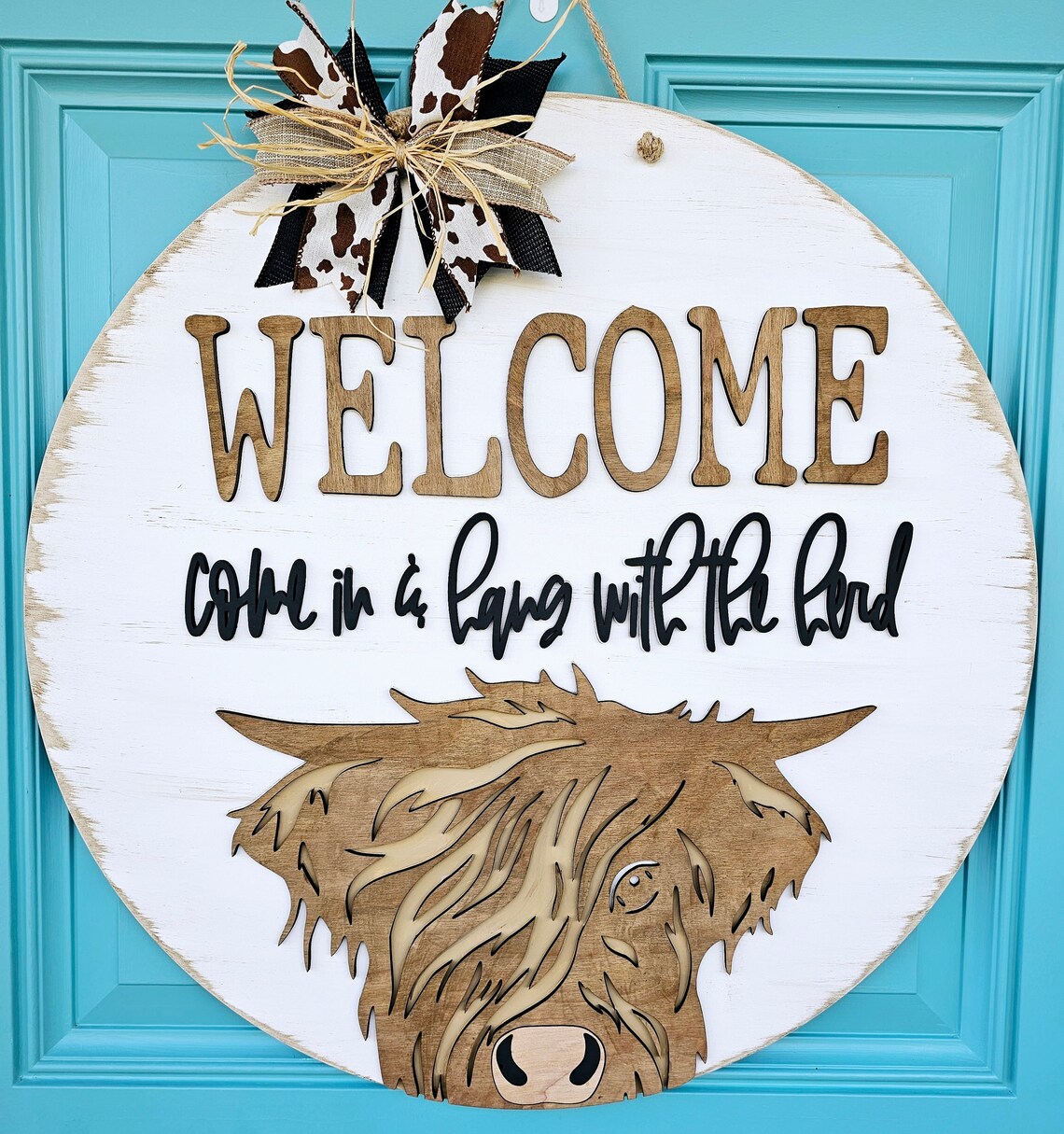 Welcome Come in and Hang With the Herd | Highland Cow Door Hanger ...
