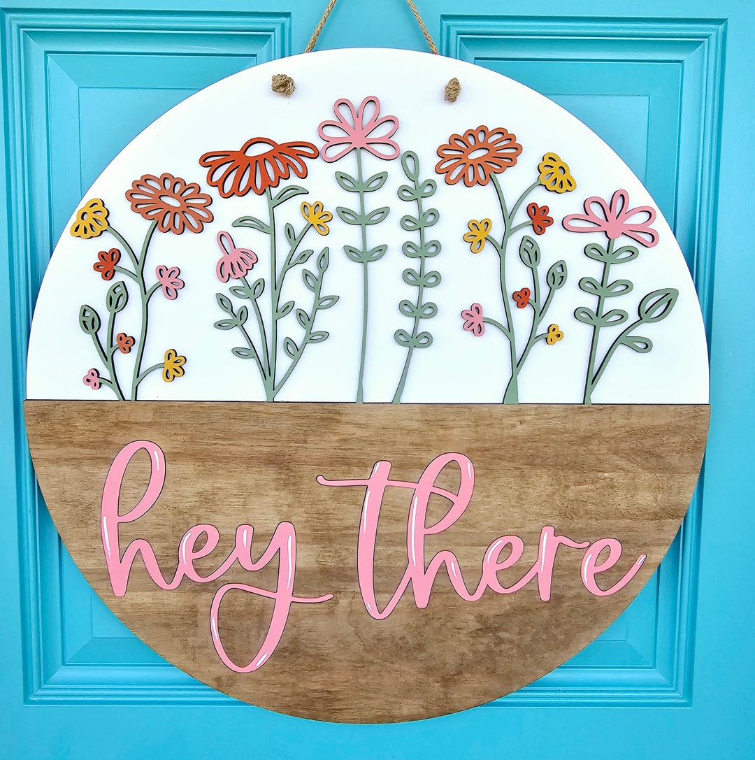Hey There Flower Door Hanger | Spring Boho Porch Decor | Spring Flowers ...