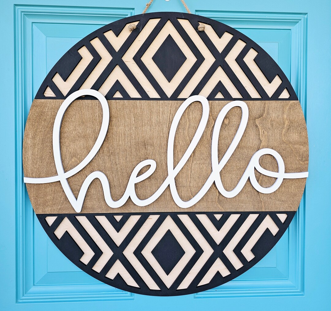 Hello Geometric Door Hanger | Everyday All Year Door Hanger | Boho ...