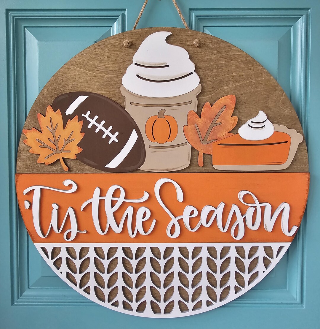 Tis the Season Fall Door Hanger | Fall Football Door Decor | Pumpkin ...