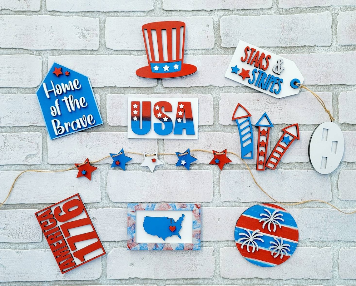 Patriotic Tiered Tray Set Fourth of July Tiered Tray 4th | Etsy