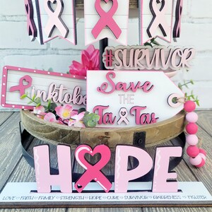 Breast Cancer Tiered Tray | October Breast Cancer Awareness Tiered Tray ...