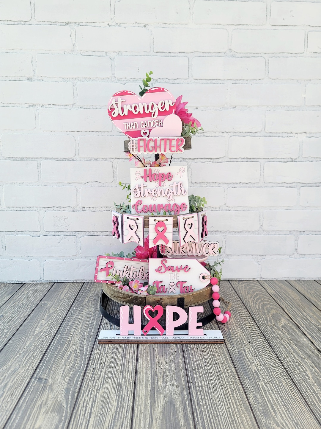 Breast Cancer Tiered Tray | October Breast Cancer Awareness Tiered Tray ...