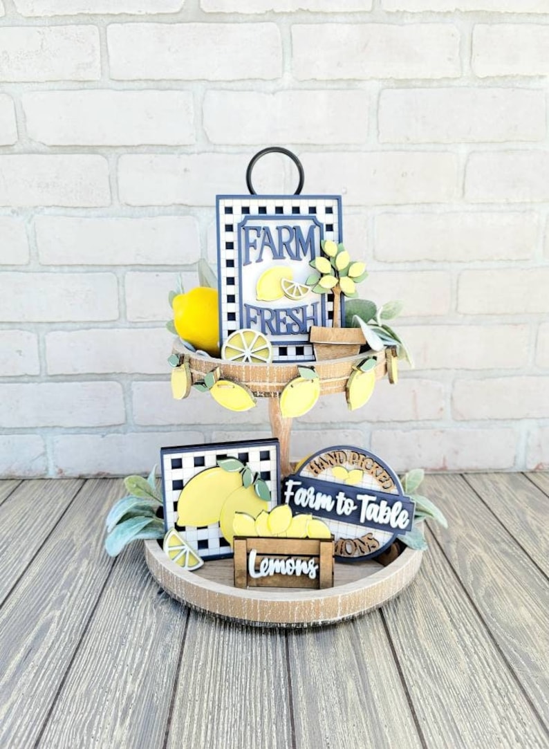 Farmhouse Lemon Tiered Tray Farm Fresh Lemons Set of 7 - Etsy