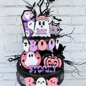 Retro Ghost Tiered Tray Set | Hey Boo Tiered Tray | Spooky Season | Set ...