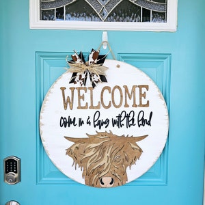 Welcome Come in and Hang With the Herd | Highland Cow Door Hanger ...