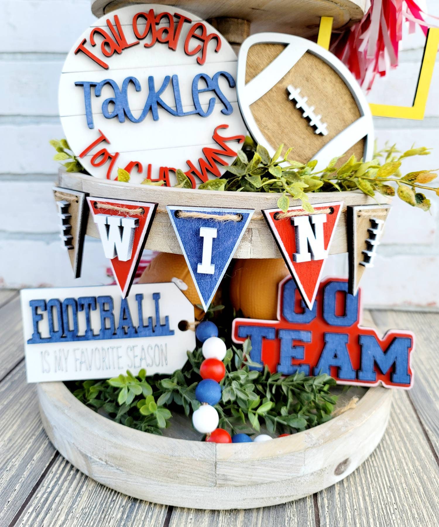 Football Tiered Tray| Game Day Tiered Tray Set | Football DIY Tiered ...