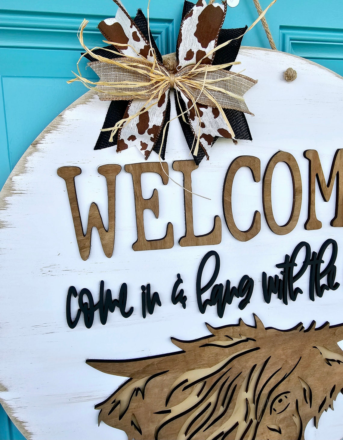Welcome Come in and Hang With the Herd | Highland Cow Door Hanger ...