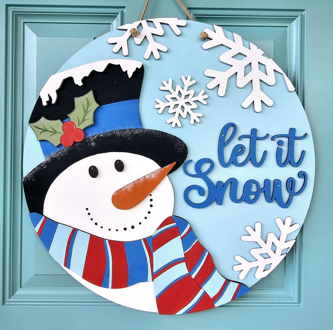 Let It Snow Scarf Snowman | Snowman Door Hanger | Winter Door Hanger ...