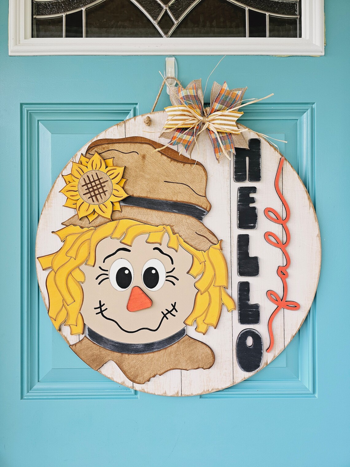 Hello Fall Scarecrow Door Hanger | Fall Door Hanger | Sunflower ...