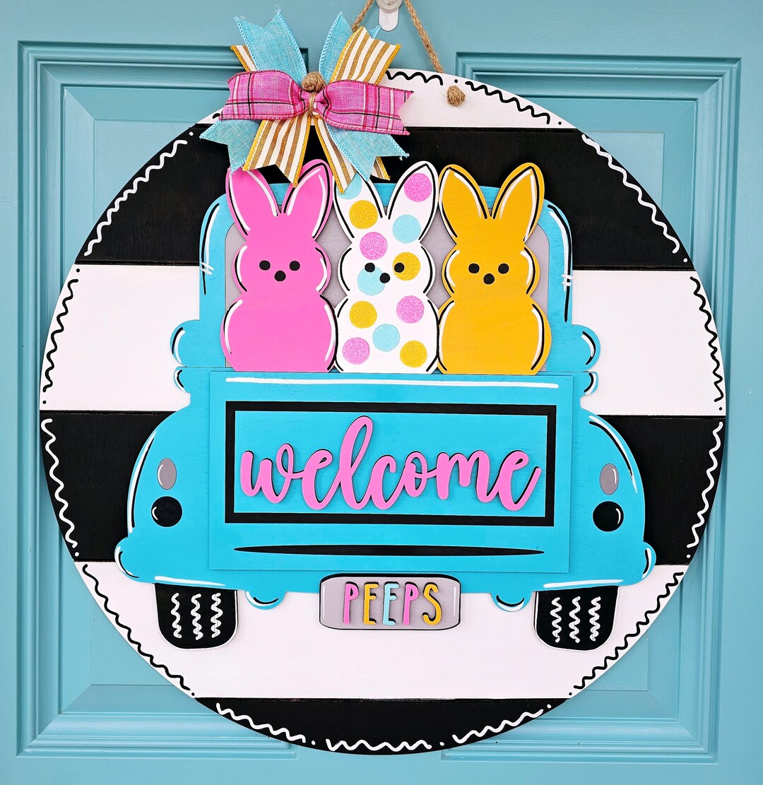 Welcome Easter Peeps Door Hanger | Easter Door Decor | DIY Easter - Etsy