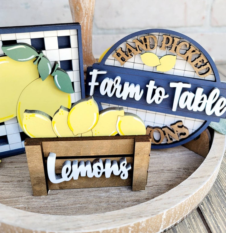 Farmhouse Lemon Tiered Tray Farm Fresh Lemons Set of 7 - Etsy